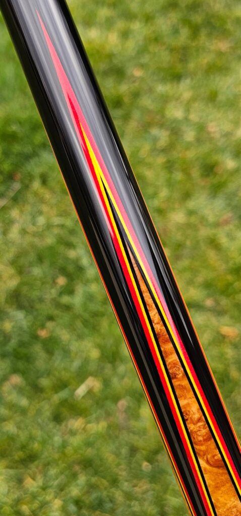 Leon “Sly” Amboyna Custom Cue – SOLD! - Crossroad Cues